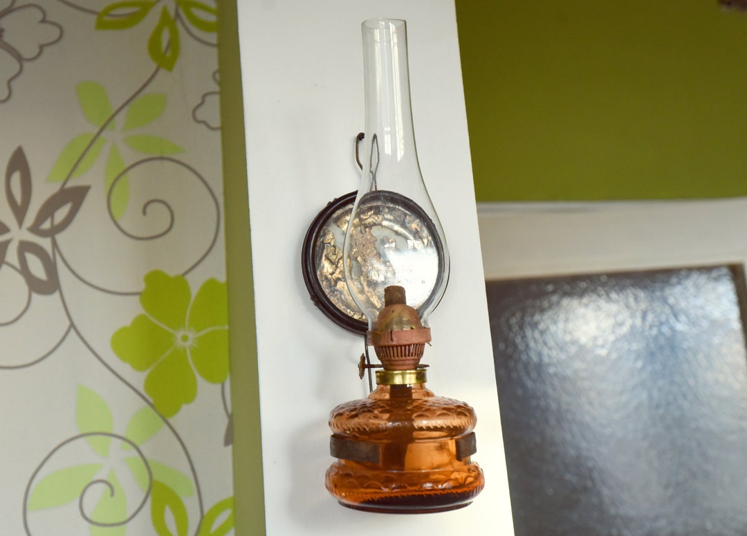 Vintage Orange Glass Gas Lantern//old Wall Lamp//glass Oil Lamp With ...