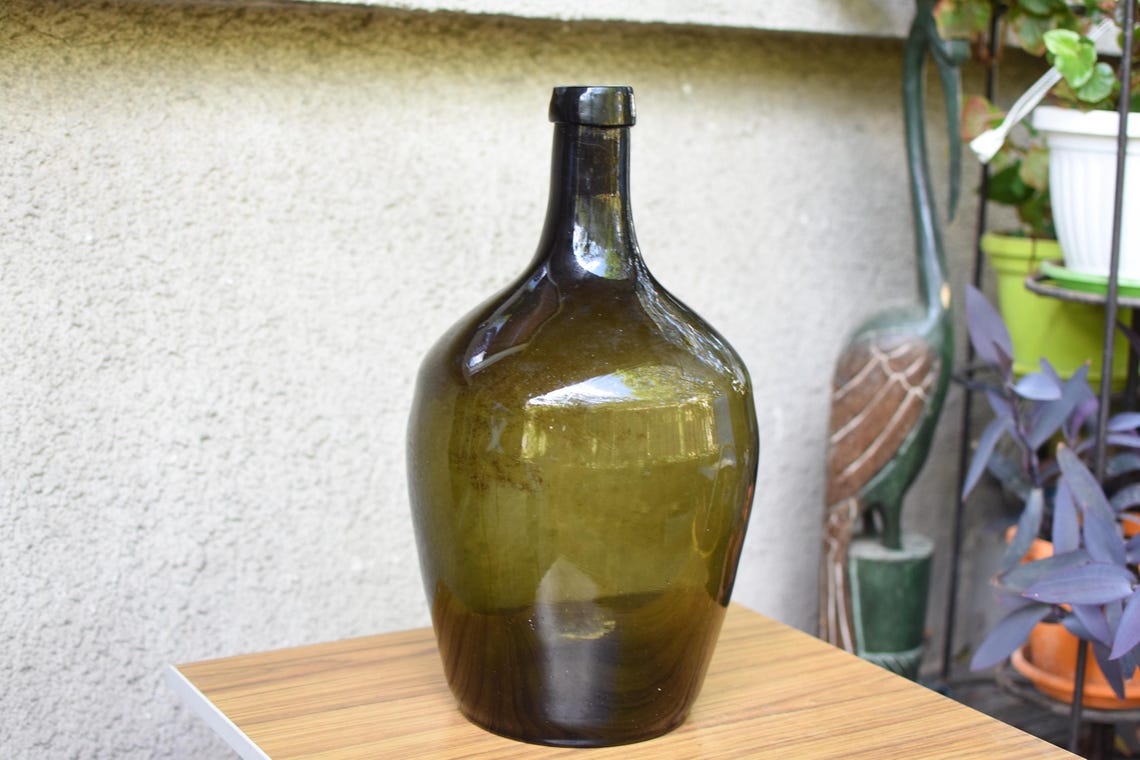 Vintage Large XXL Green Glass Demijohn 10 Liters//wine Demijohns ...