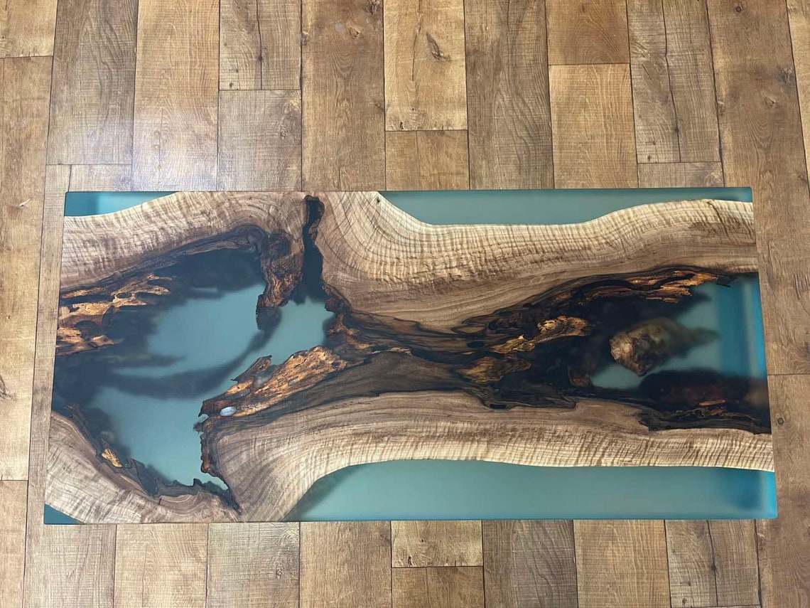 Waterfall River Table Made of Walnut Wood and Turquoise Epoxy Resin ...