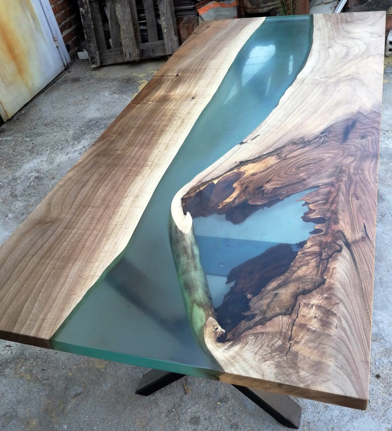 Live Edge Walnut Wood and Turquoise Epoxy River Table / Modern - Etsy