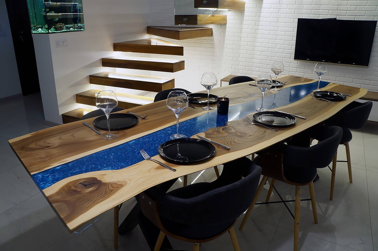 102 Live Edge Dining Blue River Table Made in a Modern - Etsy Australia