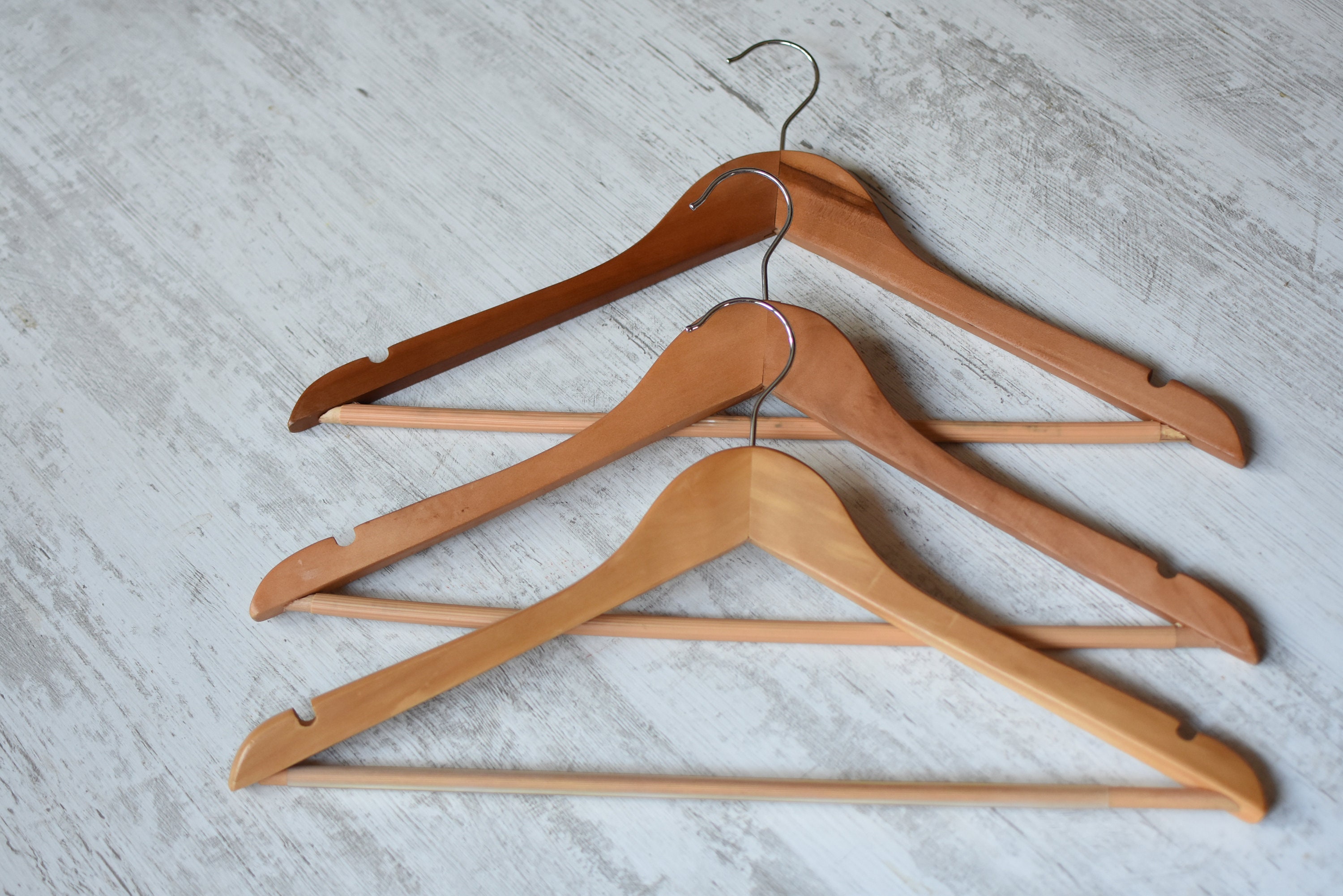 Set of 3 Vintage//big Wood Hangers//metal Hooks//rustic Hanger//pants ...