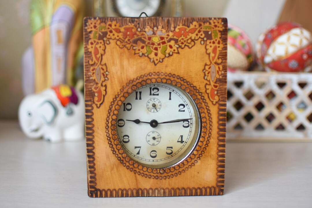 Vintage Clock Box - Handcrafted Wood Watch Holder - Folk Art Wall Clock ...