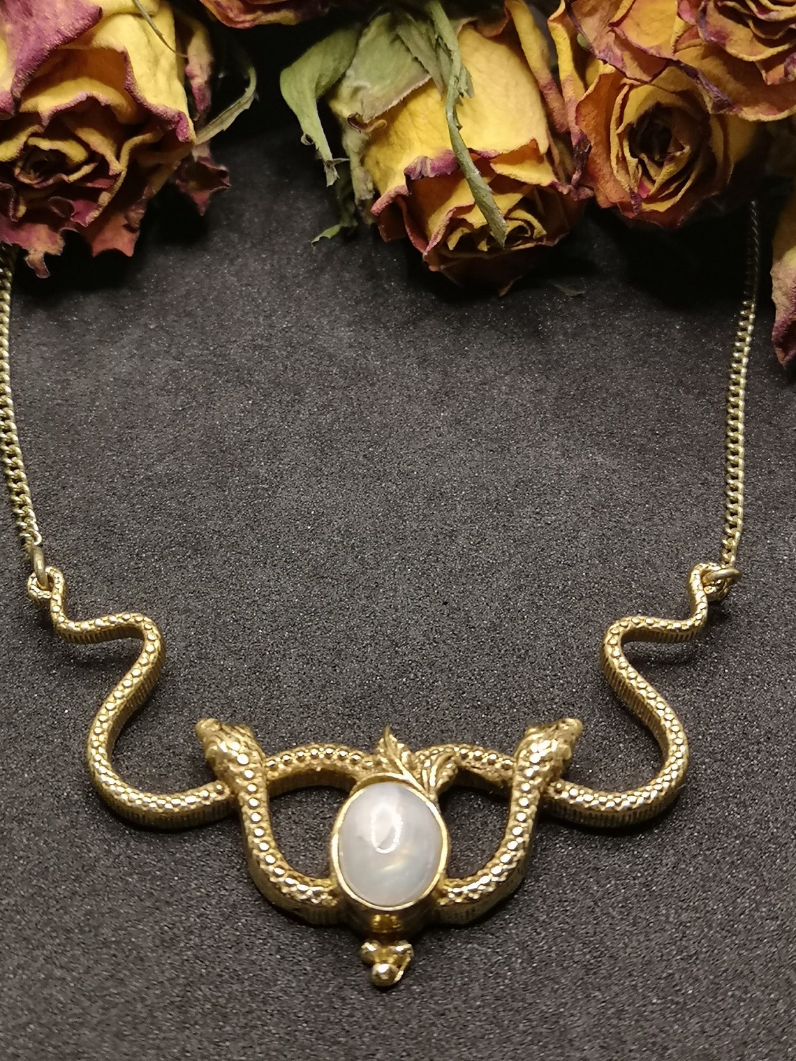 Moonstone Snake Figure of Eight - FAUX SILVER PENDANT Celtic Pagan Boho ...
