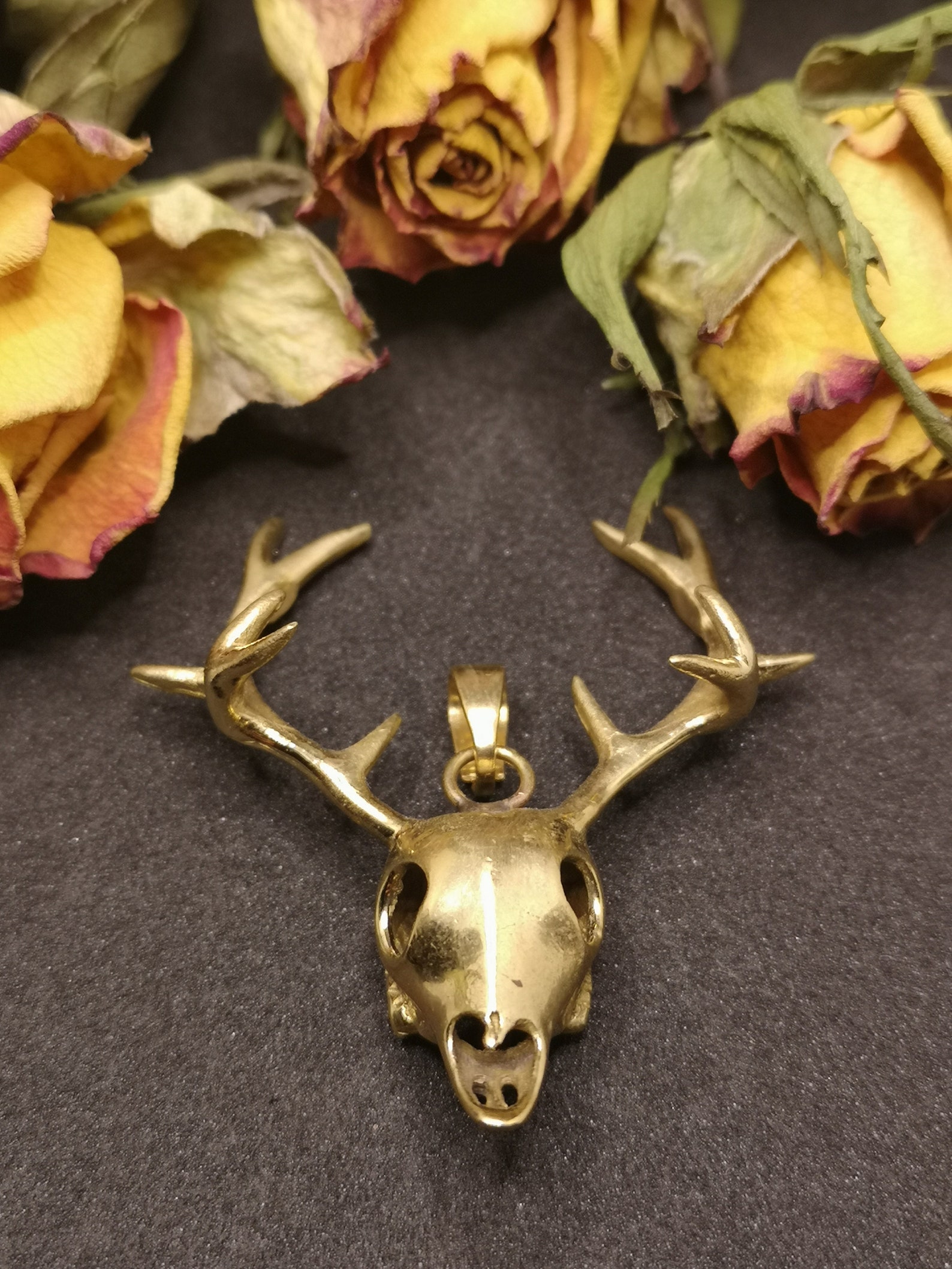 Stag Skull Pendant - BRASS Celtic Pagan Bohemian Druid Jewellery Deer ...