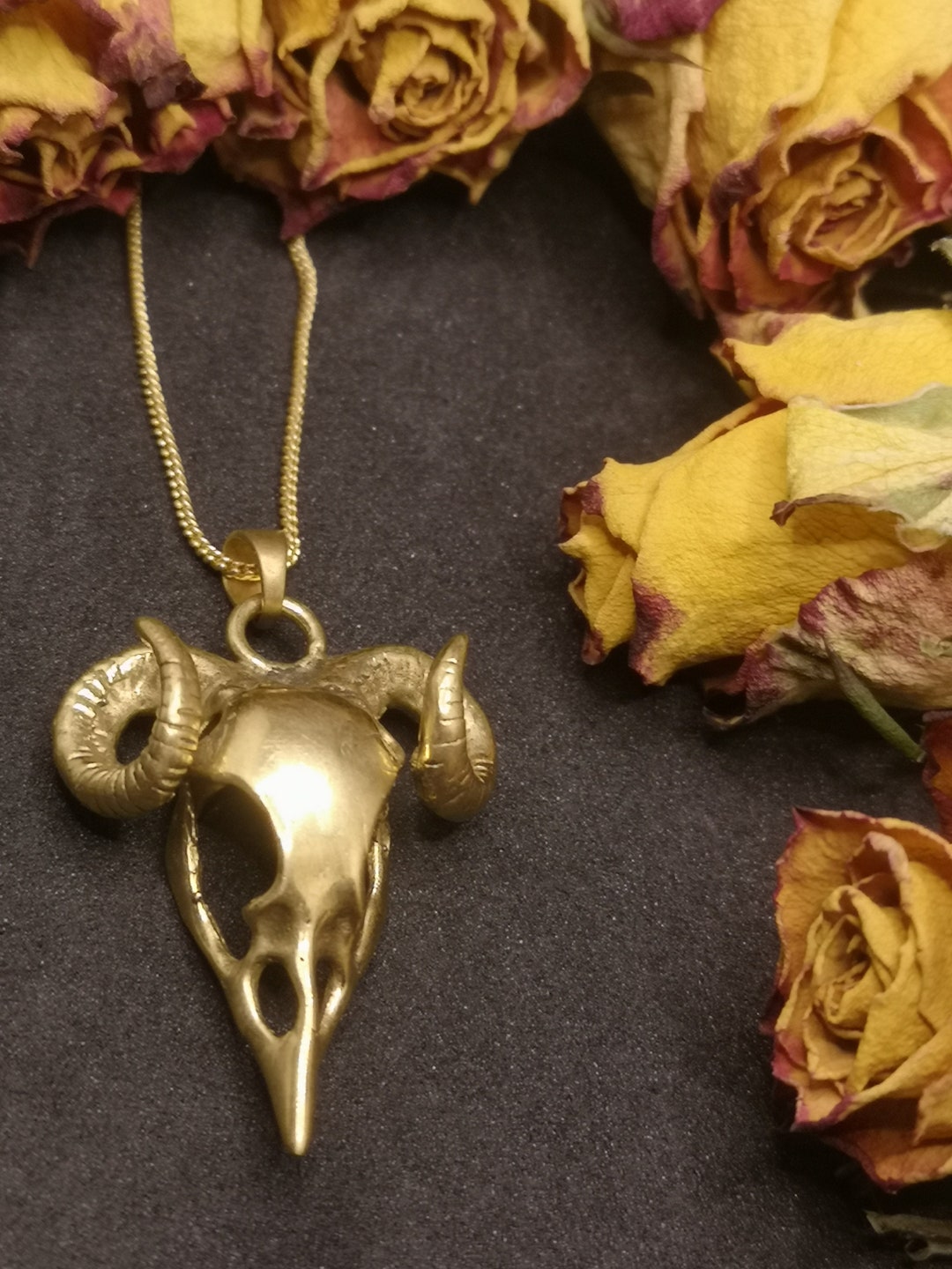 Ram Horn Bird Skull - BRASS PENDANT Celtic Pagan Boho Druid Jewellery ...