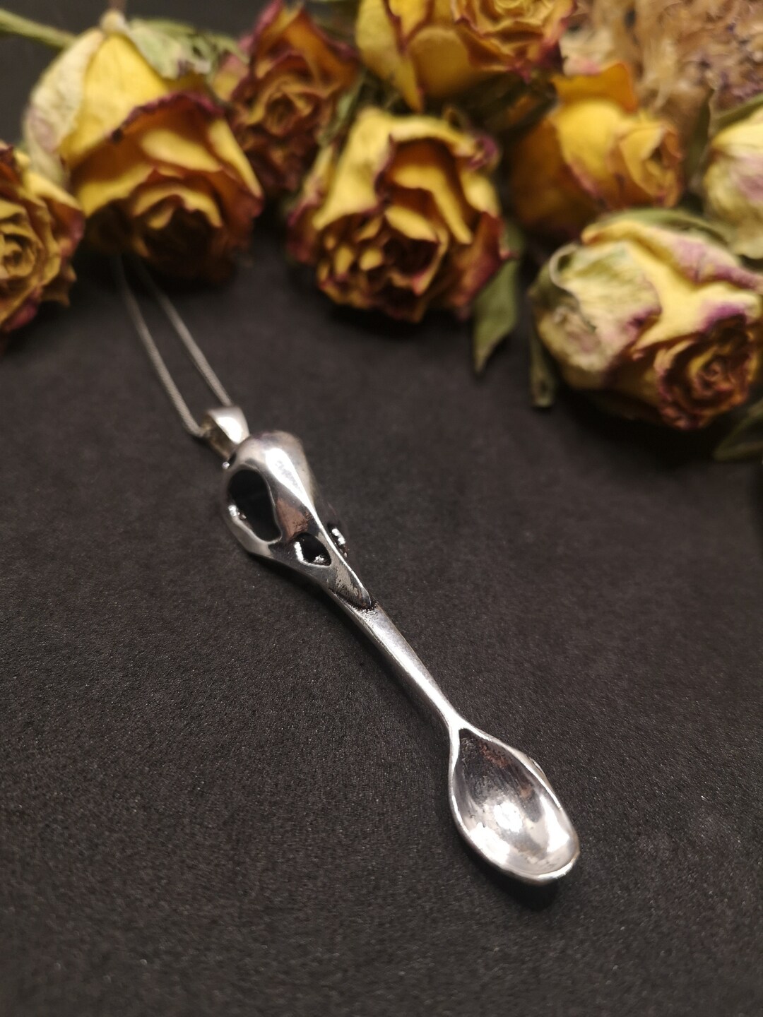 Bird Skull & Spoon - FAUX SILVER PENDANT Celtic Pagan Boho Druid ...