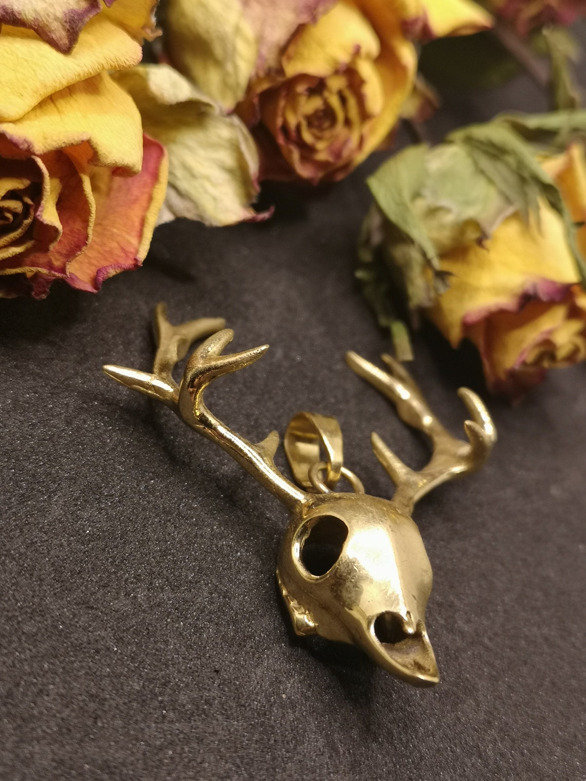 Stag Skull Pendant - BRASS Celtic Pagan Bohemian Druid Jewellery Deer ...