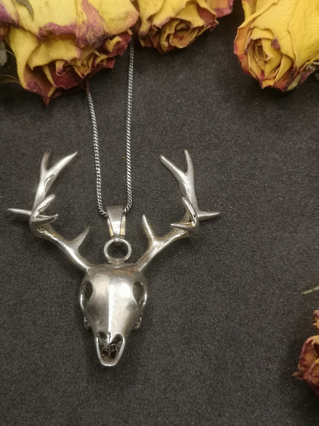 Stag Skull Pendant - FAUX SILVER Celtic Pagan Bohemian Druid Jewellery ...