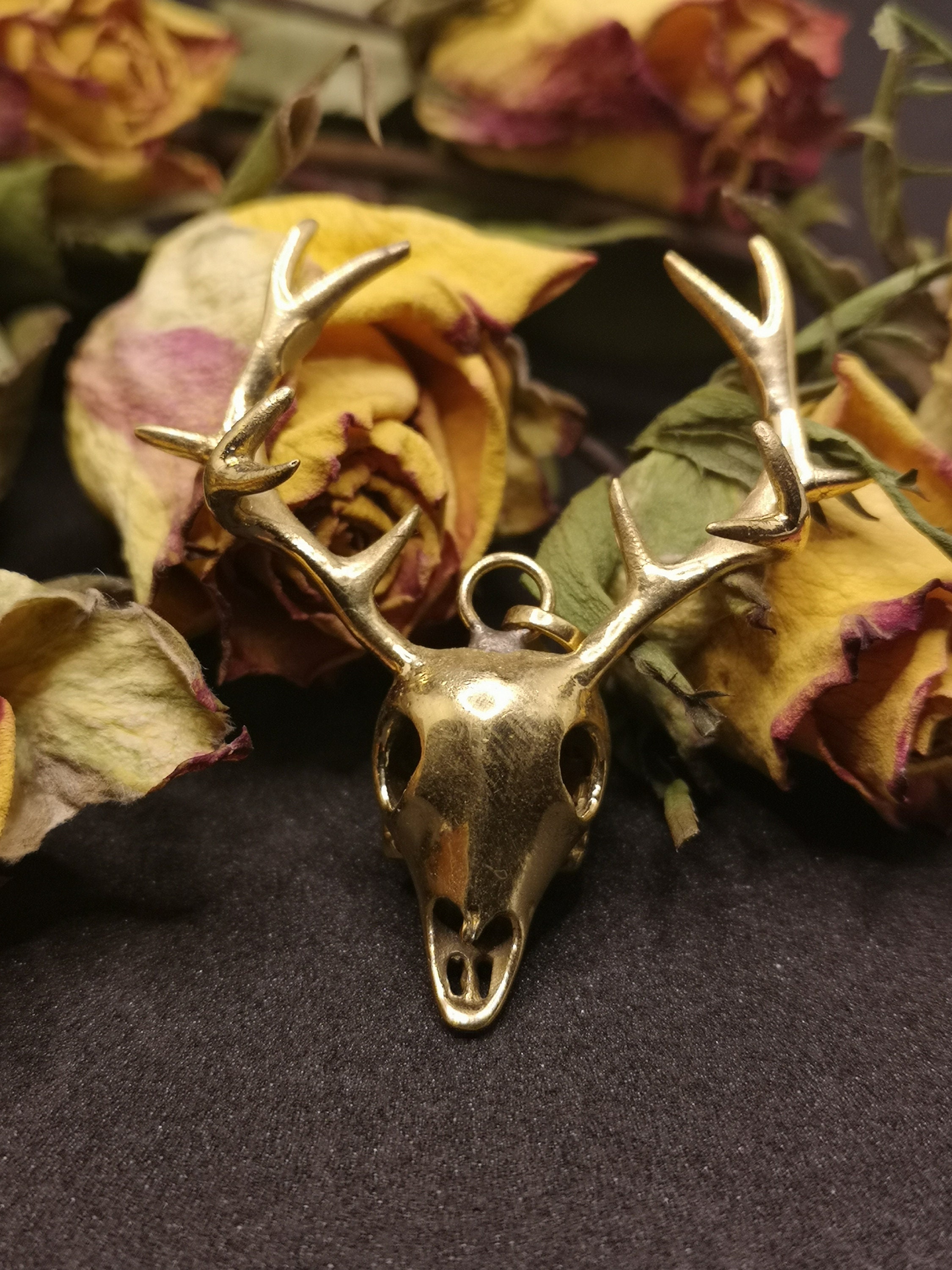 Stag Skull Pendant - BRASS Celtic Pagan Bohemian Druid Jewellery Deer ...