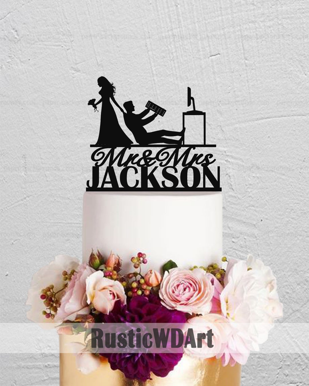 Computer Cake Topper, Programmer Wedding Cake Topper, Bride Dragging Groom Cake Topper, Computer ...