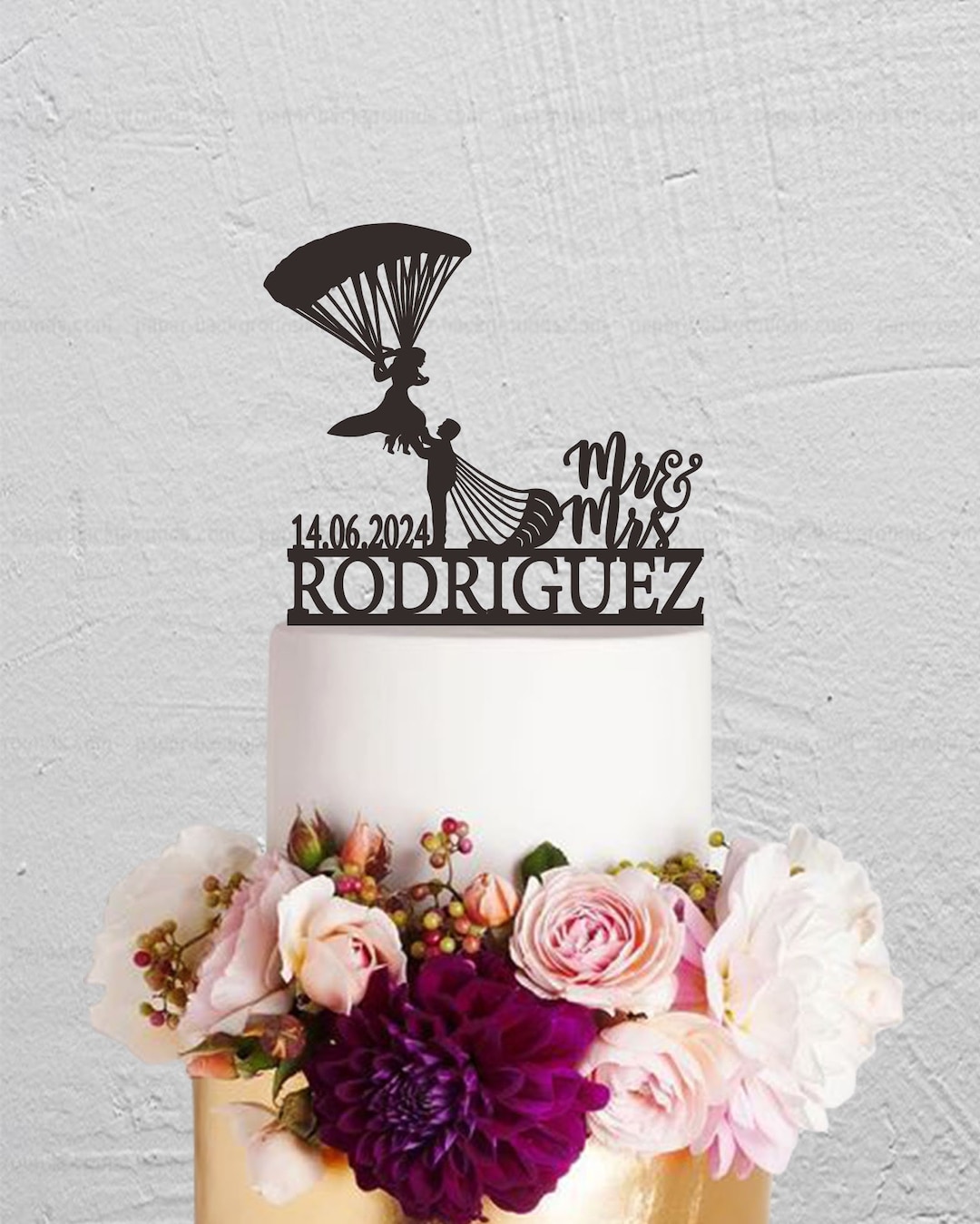 Parachute Wedding Cake Topper, Wedding Skydive Cake Topper, Bride and ...