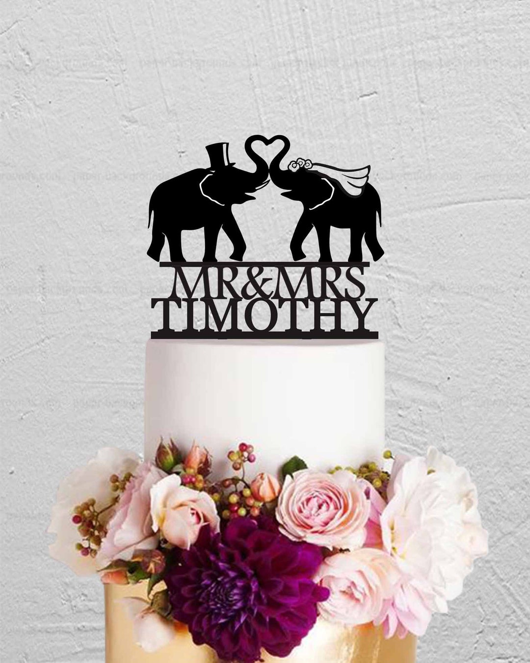 Elephant Wedding Cake Topper - Animal Cake Topper - Animal Couple Cake ...