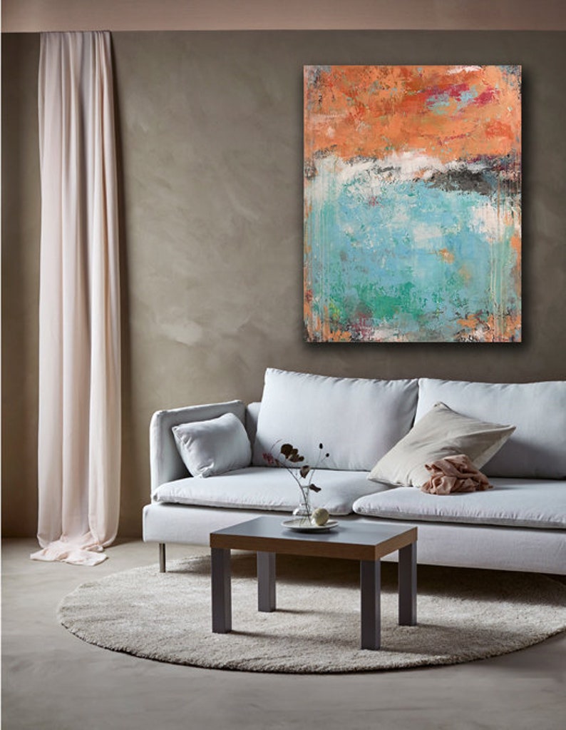 CANVAS PRINT Turquoise Blue Teal Coral White Abstract - Etsy