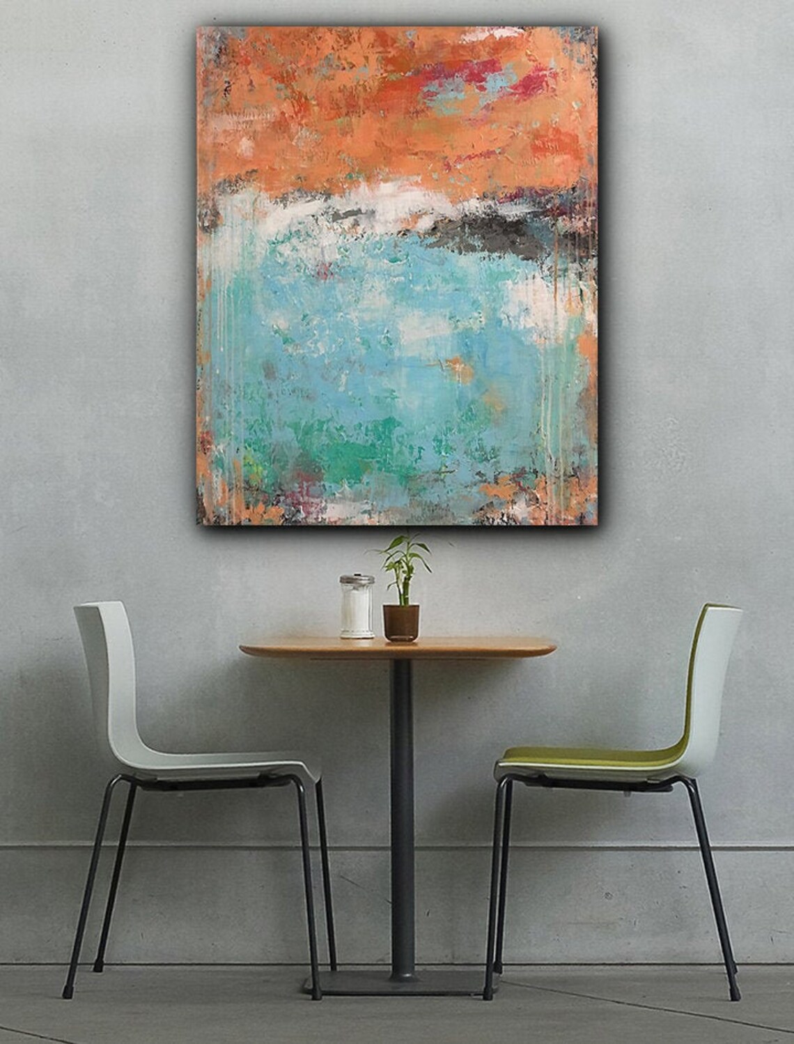 CANVAS PRINT Turquoise Blue Teal Coral White Abstract Contemporary ...