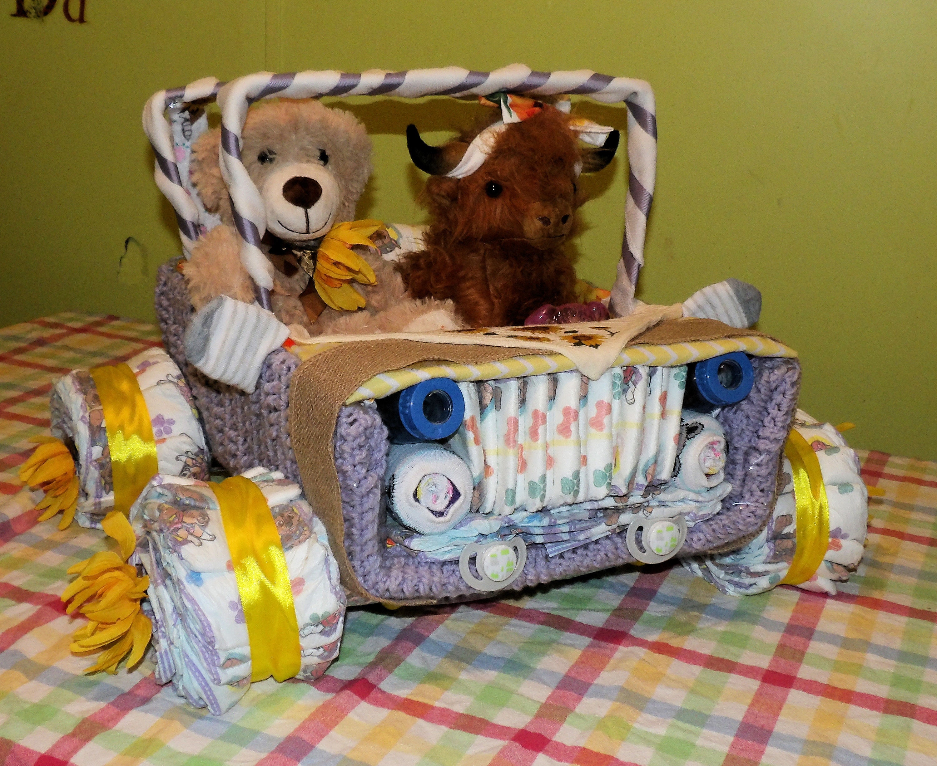 Diaper Cake Jeep With Crocheted Afghan - Handmade - Included, Newborn ...