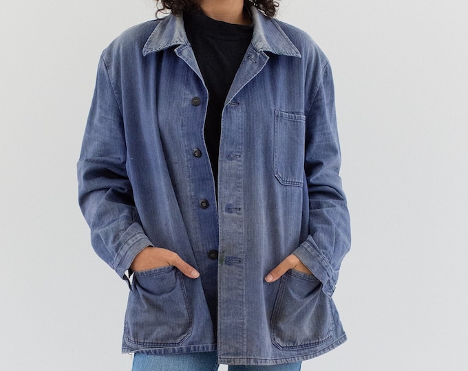 Vintage Blue Sun Faded Chore Jacket | Unisex Herringbone Twill Cotton ...