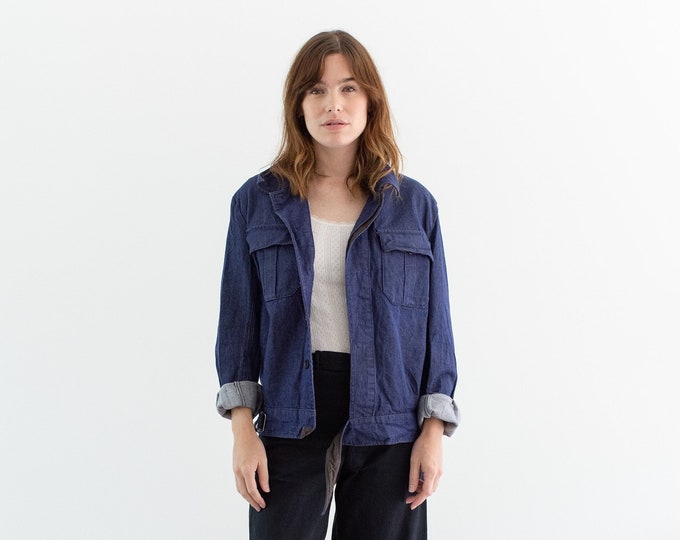Vintage Dark Denim Moto Work Jacket | Unisex Blouson Denim Coat | Made ...