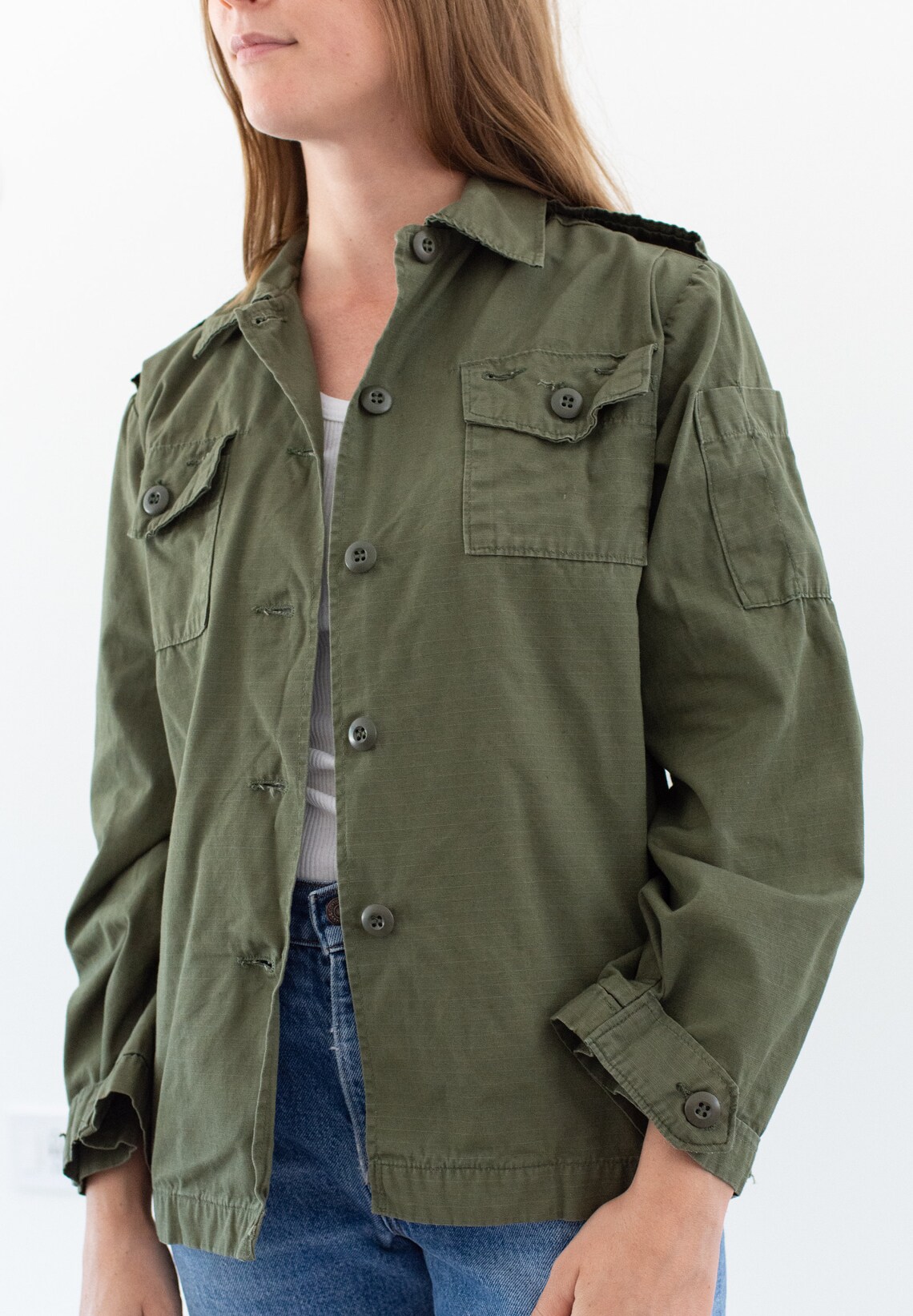 Vintage Olive Green Cotton Ripstop Shirt Jacket XS - Etsy