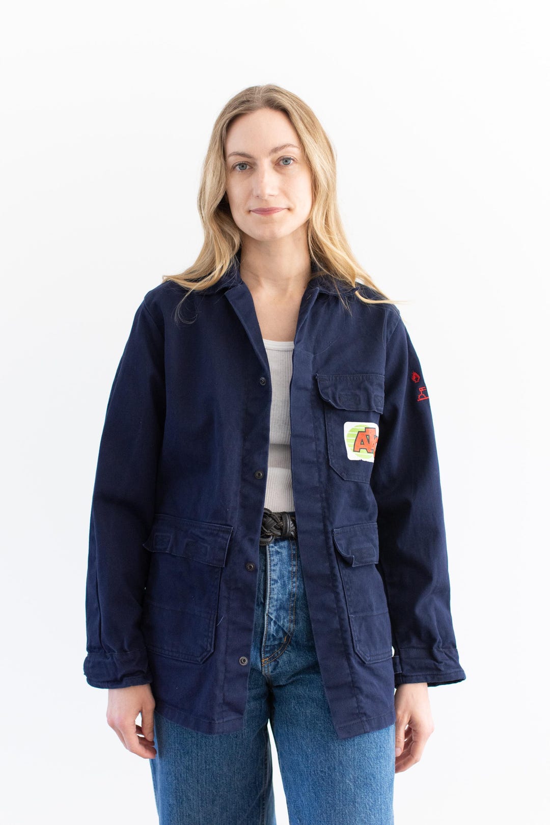 Vintage Rich Navy Blue Chore Coat | Unisex Cotton Utility Work Jacket ...