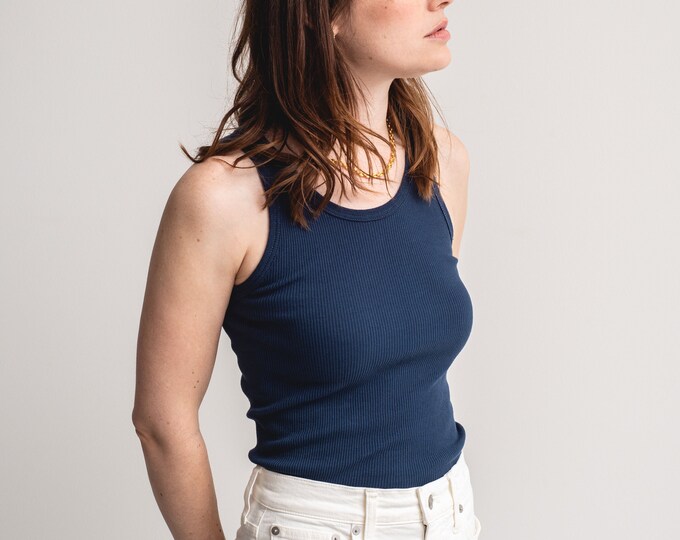 The Corsica Tank in Ocean Blue | Vintage Rib Knit Tank Top | 100% ...
