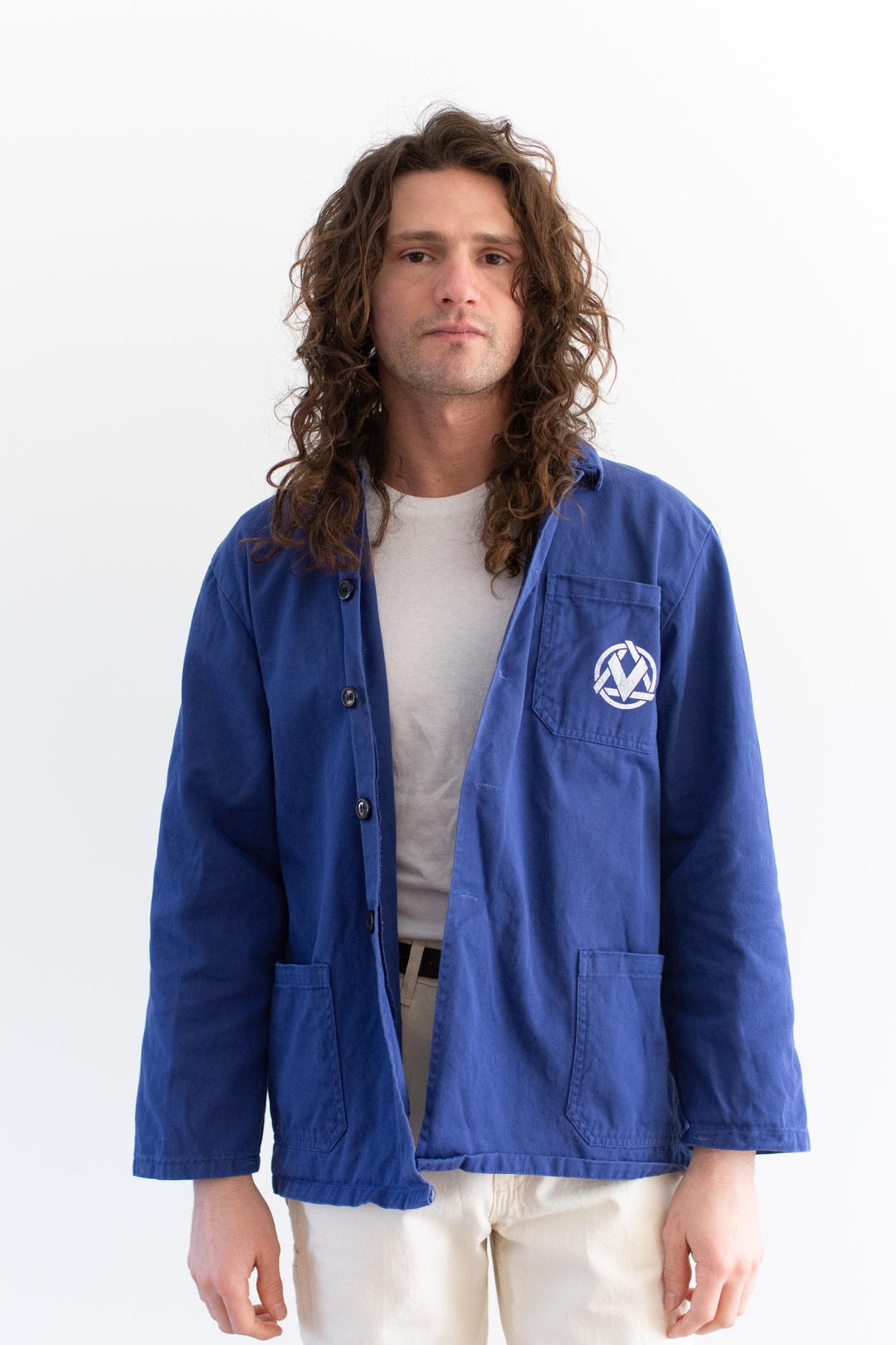 Vintage Blue Chore Work Jacket | Unisex Cotton Canvas Utility Workwear ...