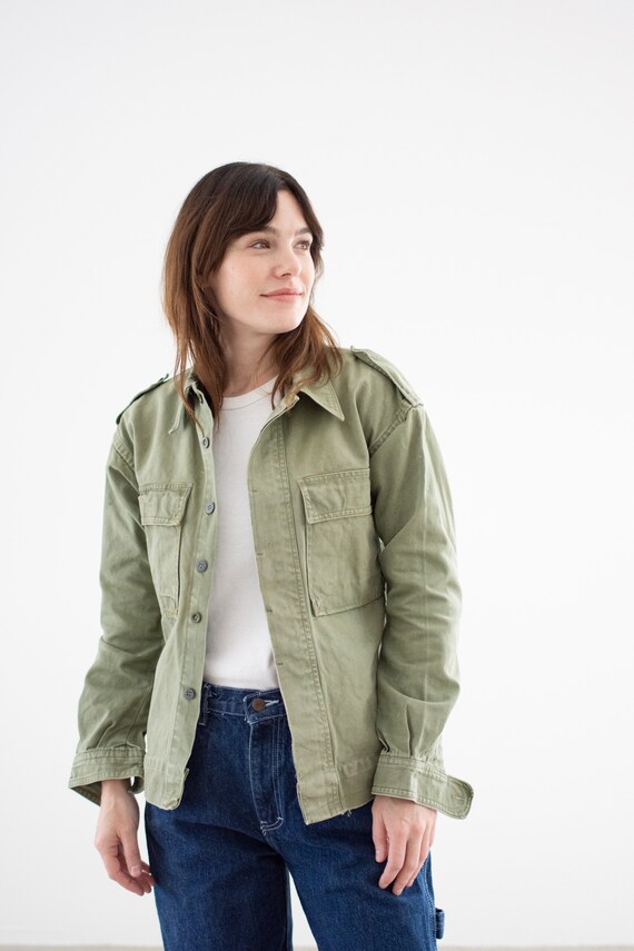 Vintage Sage Green Army Shirt Jacket | Unisex Painter… - Gem