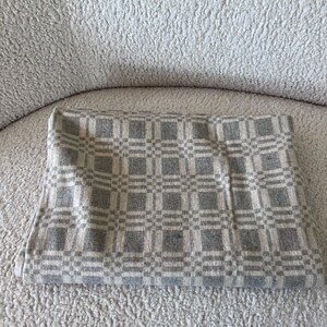 Vintage Cream Grey Patterned Throw Blanket Cotton Blend Checkerboard ...