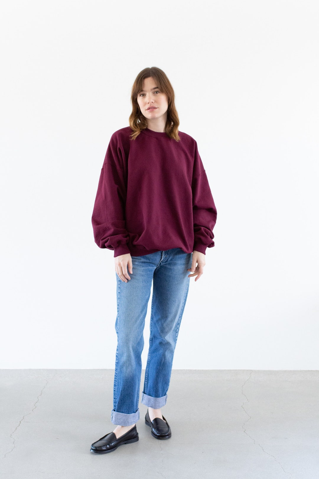 Vintage Berry Maroon Sweatshirt Unisex Oversized Cotton Blend Comfy ...