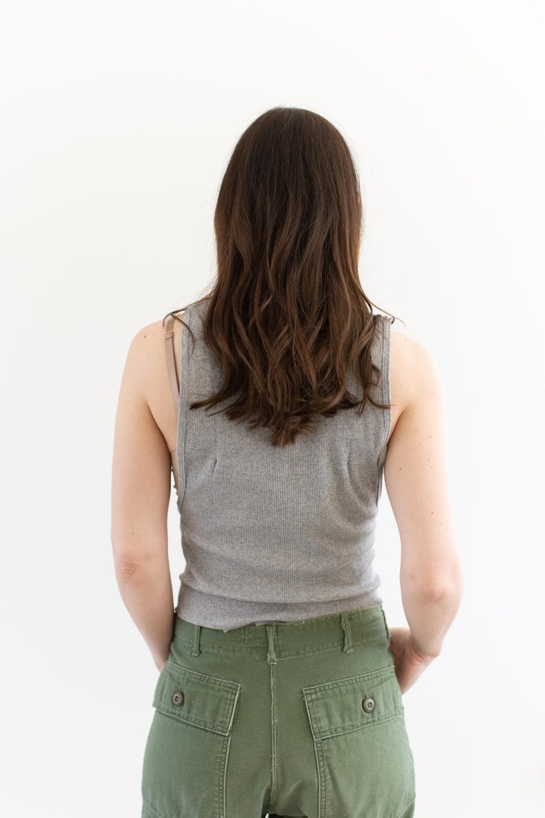 Vintage Light Grey Rib Tank Top | Unisex Gray Crop Raw Hem Ribbed ...