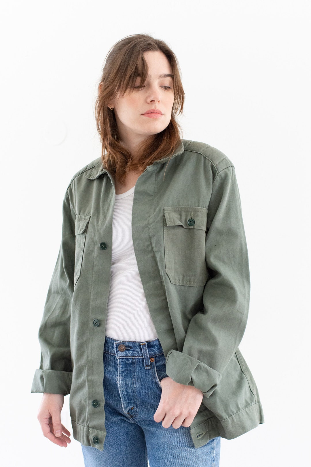 Vintage Sage Green Work Jacket Unisex Cotton Utility Made - Etsy