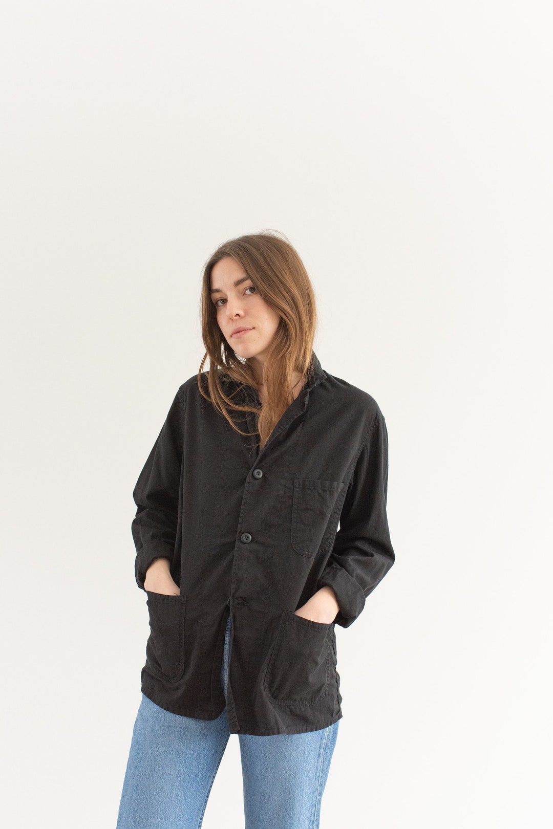 Vintage Black Chore Jacket | Lightweight Round Three Pocket | Cotton ...