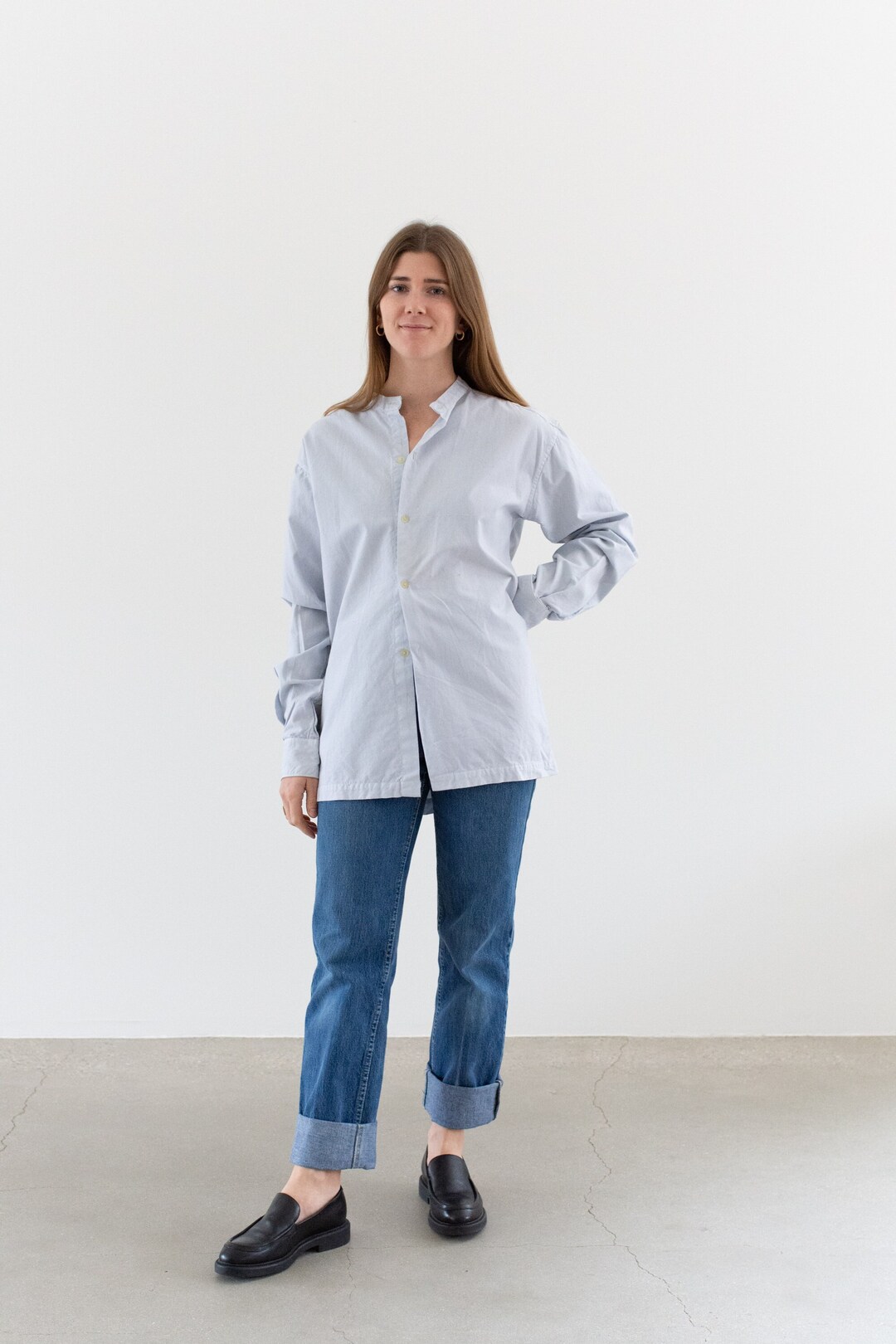 Vintage Light Blue Collarless Shirt | Unisex Cotton Painter Work Tunic ...