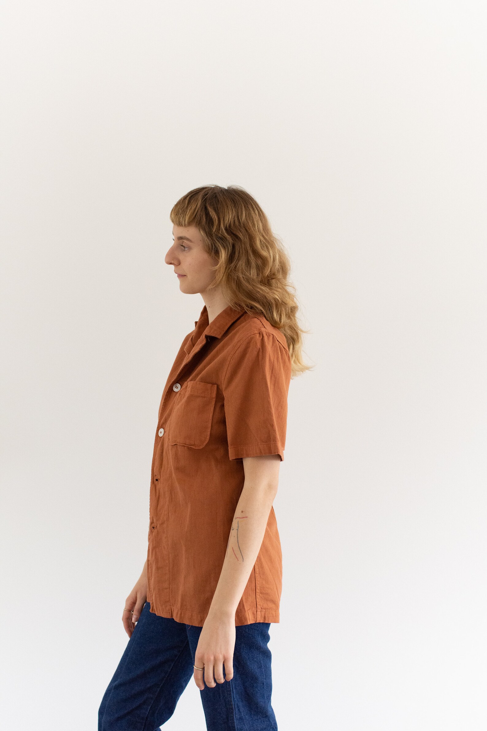 The Willet Shirt in Terra Cotta Orange Vintage Overdye Short | Etsy