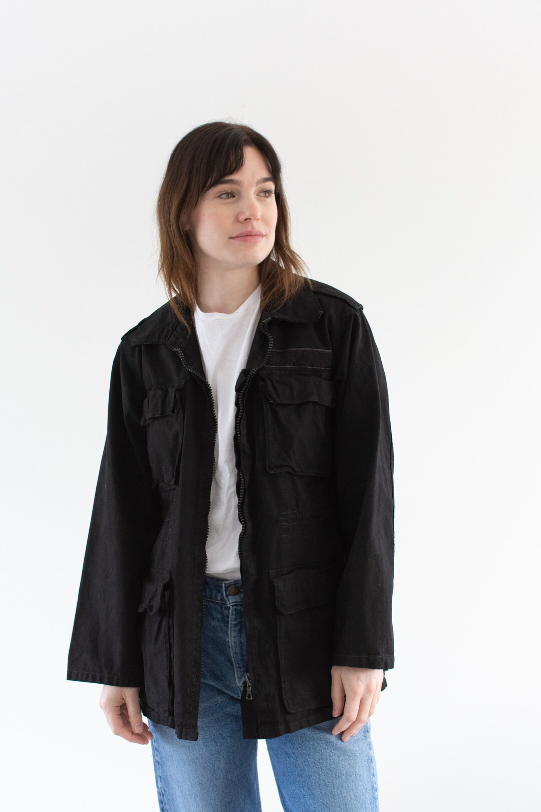 Vintage Black Heavyweight Unisex Cotton Four Flap Pocket Utility Double ...
