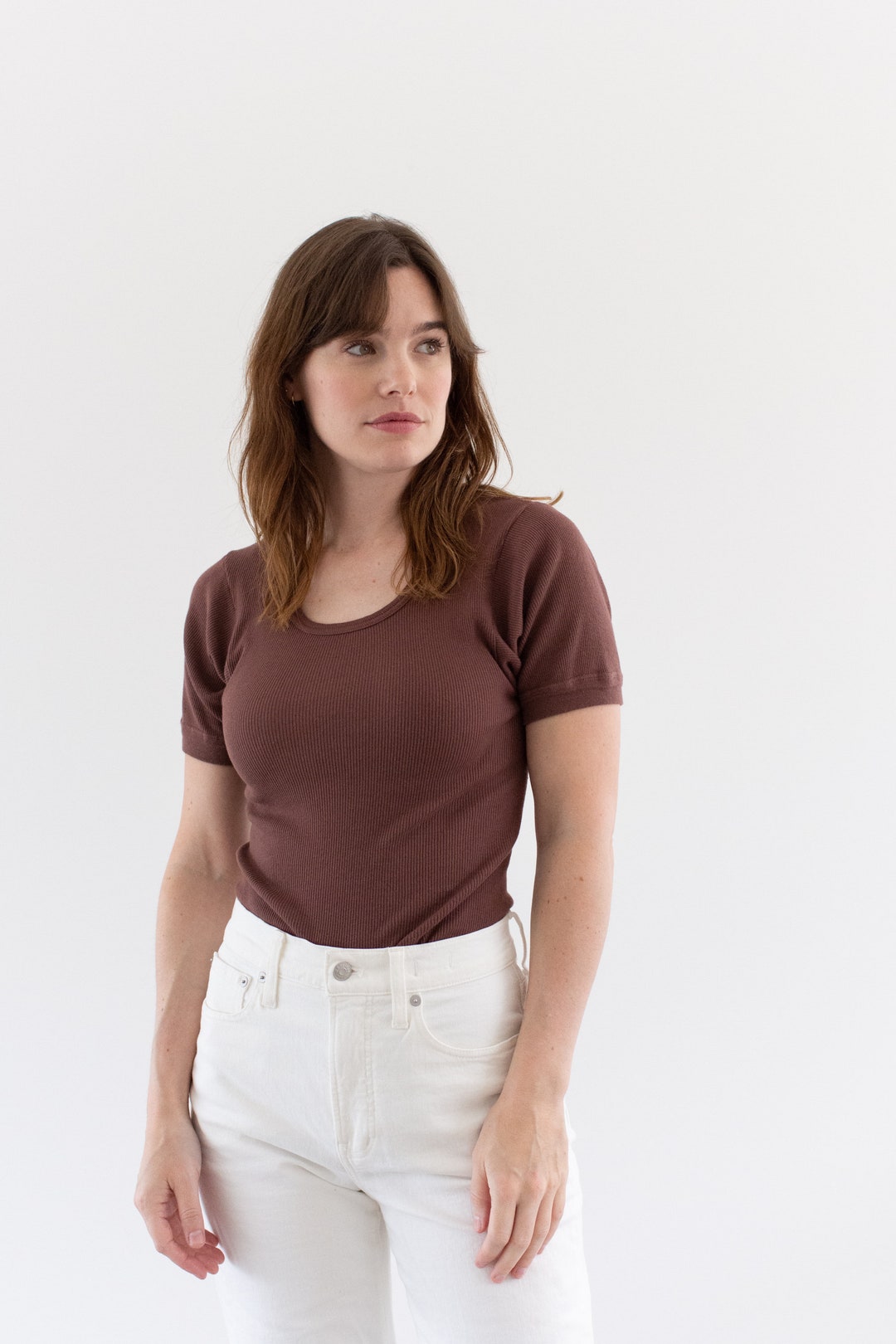 The Berlin Tee in Eggplant | Vintage Ribbed Tee T Shirt | Rib Knit Tee ...