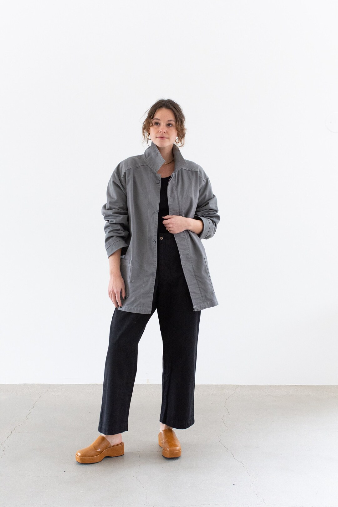Vintage Grey Chore Coat Unisex Cotton Utility Work Jacket Made in Italy ...