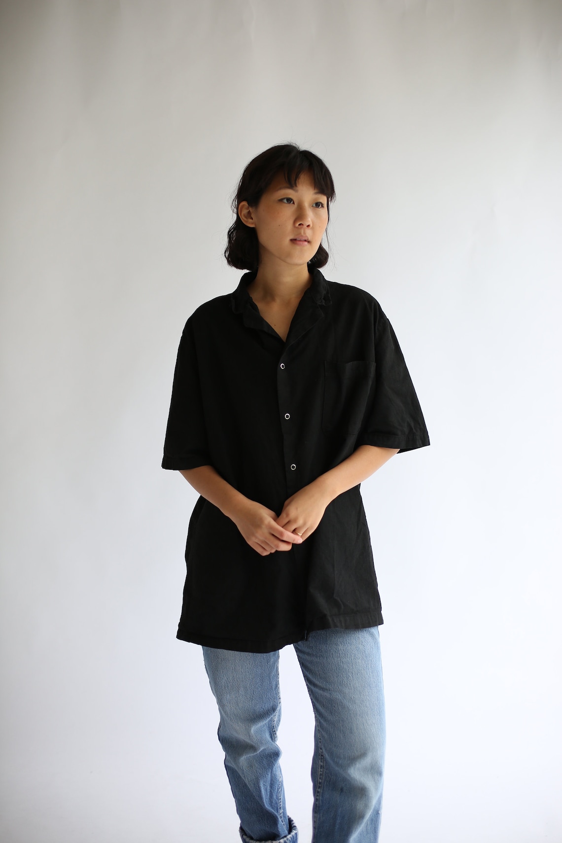 The Weldon Shirt in Black Vintage Snap Button Short Sleeve | Etsy