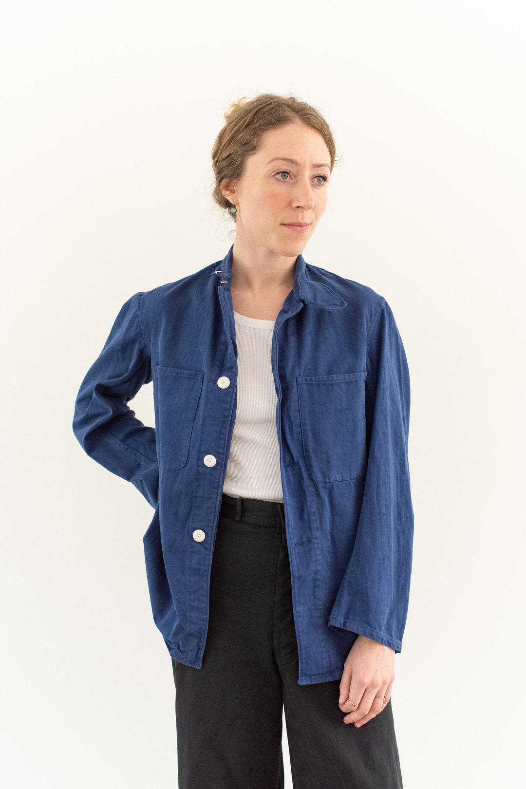 Vintage True Blue Cotton Overshirt Corozo Buttons Overdye Work Jacket ...