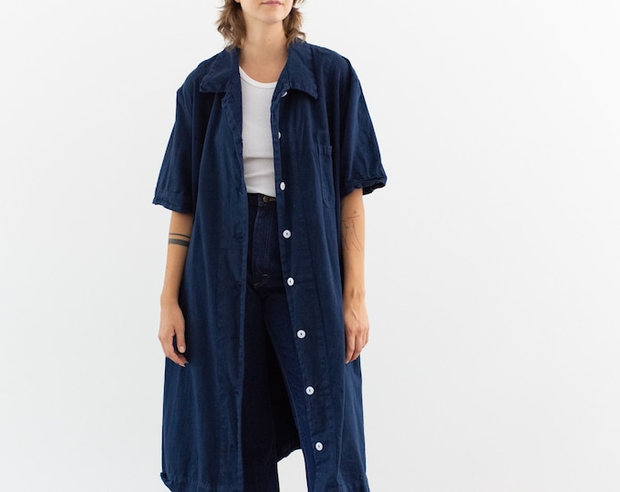 Vintage Navy Blue Short Sleeve Shop Coat | Made in England | Belted ...