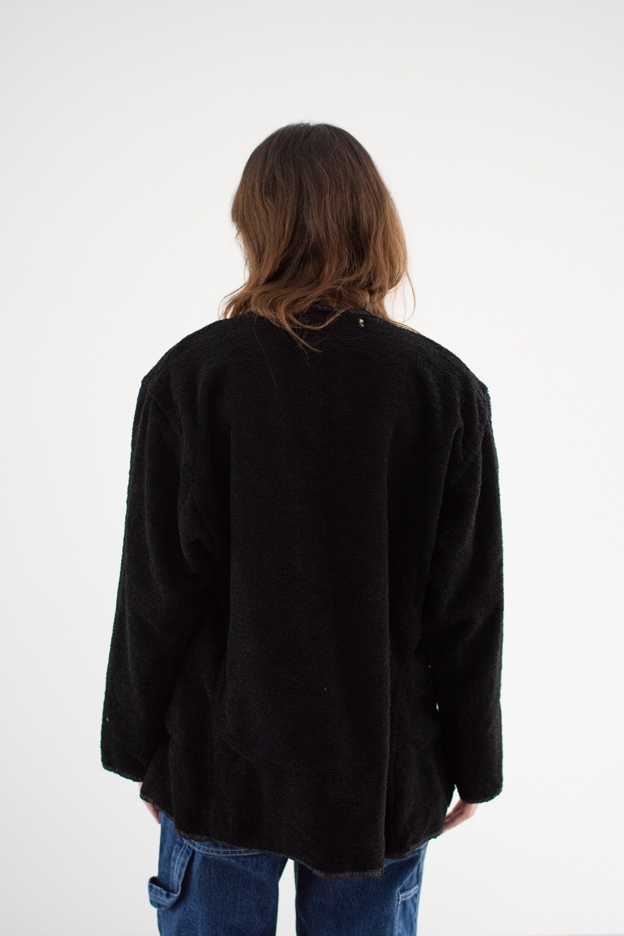 Vintage Black Overdye Pile Liner Jacket | Unisex 50s Terry Cloth ...