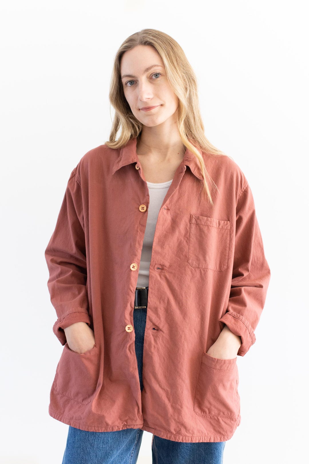 The Montmartre Jacket in Brick Red | Vintage 50s 60s France Chore Shirt ...