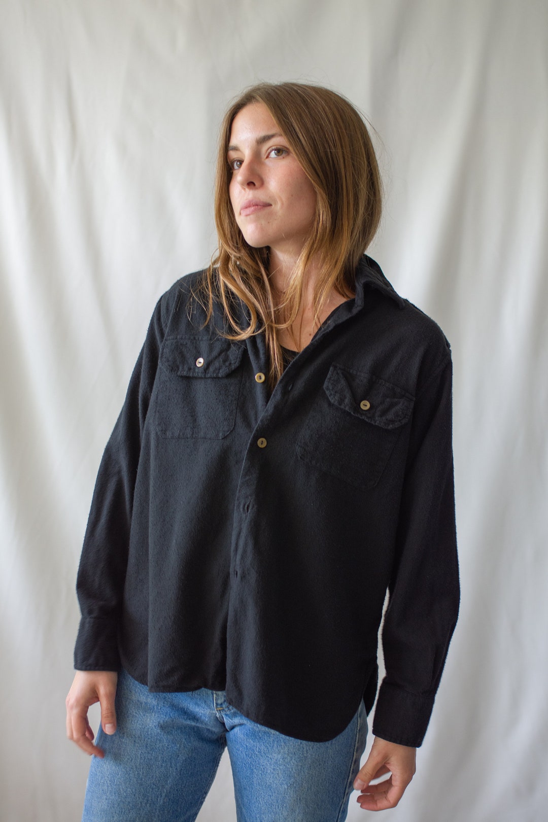 Vintage Overdye Black Chamois Flannel Shirt Made in Greece 70s Greek ...
