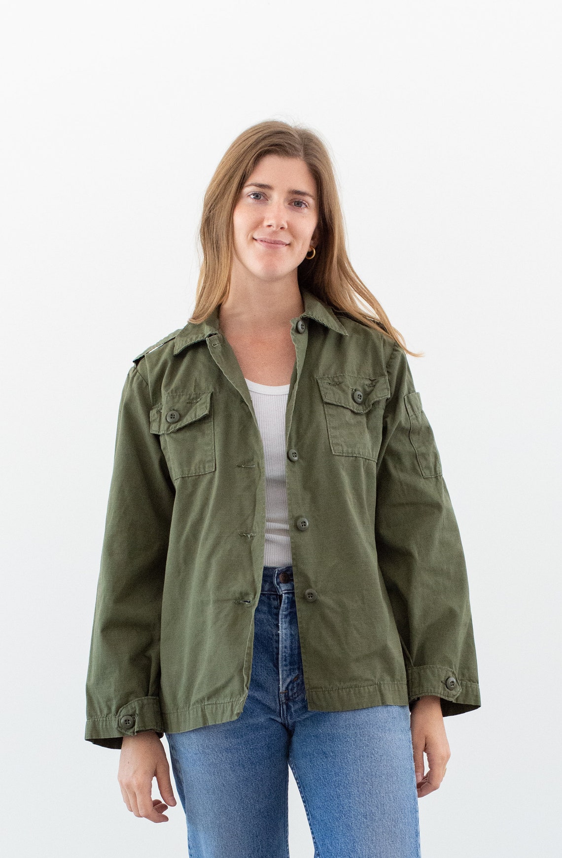 Vintage Olive Green Cotton Ripstop Shirt Jacket XS - Etsy