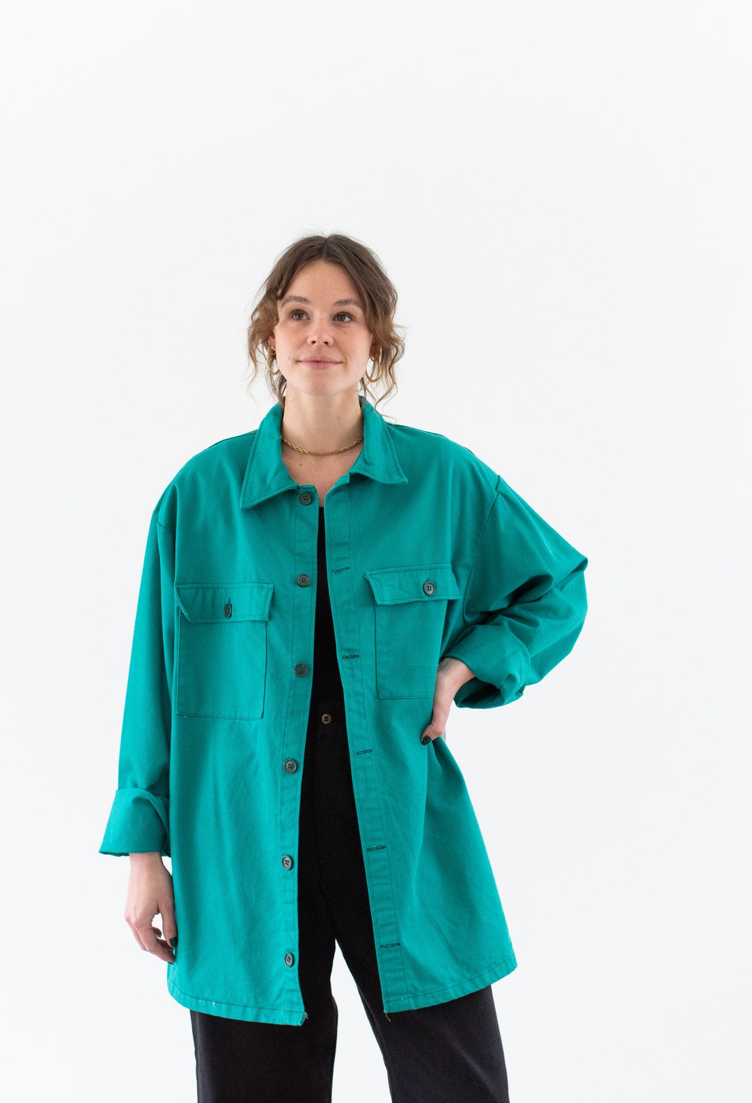 Vintage Mint Green Work Jacket Overshirt | Unisex Cotton Utility | Made ...