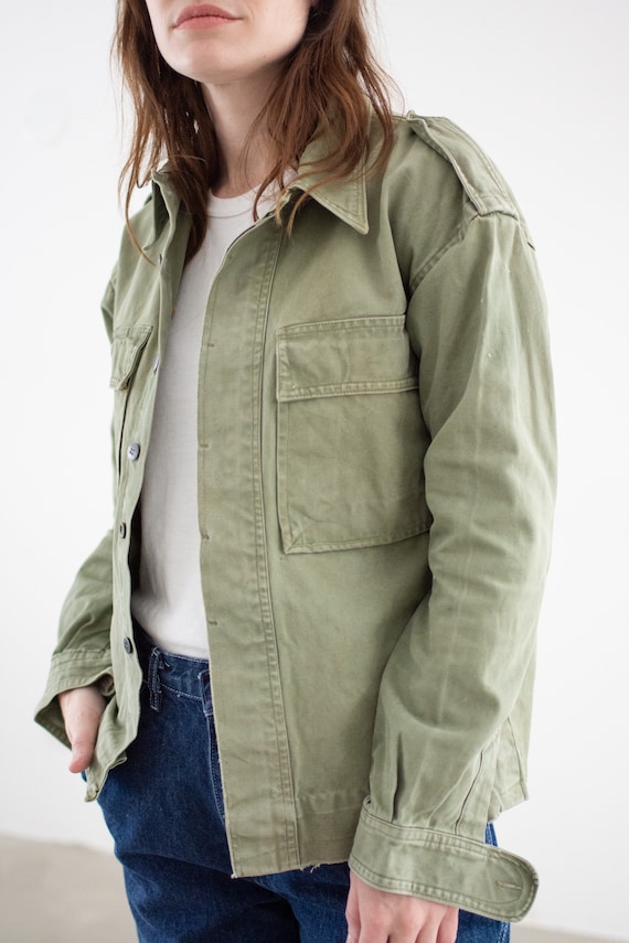 Vintage Sage Green Army Shirt Jacket | Unisex Painter… - Gem