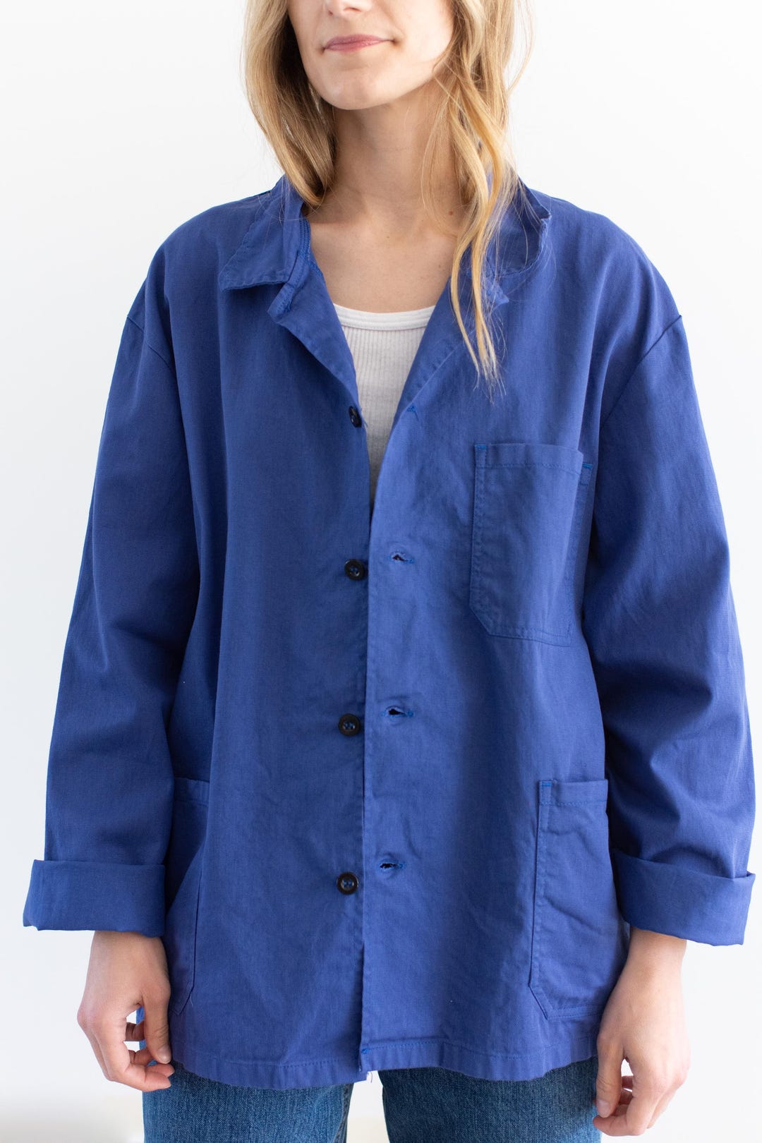 Vintage Blue Chore Coat | Unisex Cotton Utility Work Jacket | Made in ...