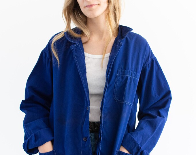 Vintage Sun Fade Cobalt Blue Chore Coat | Unisex Cotton Utility Work ...
