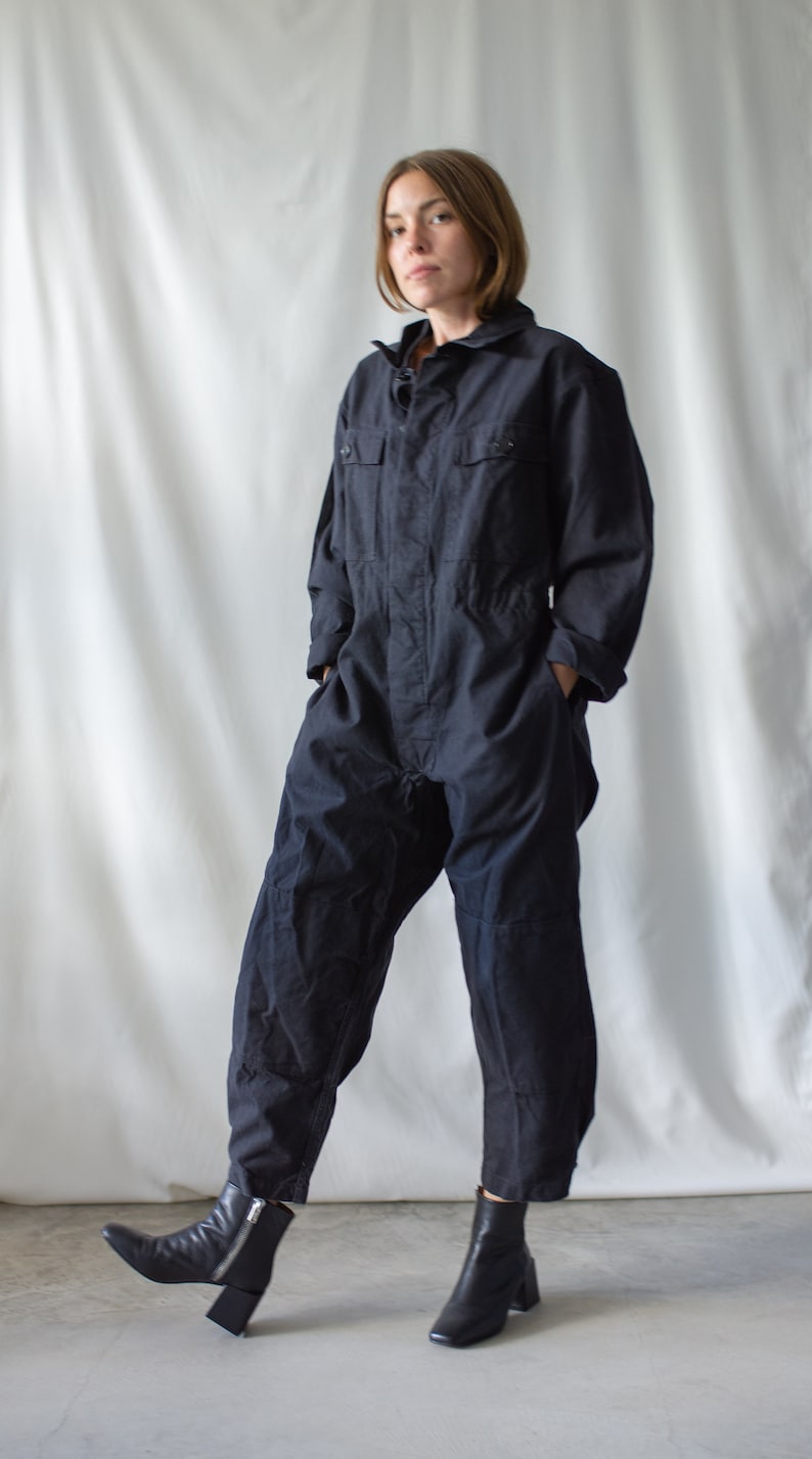 Vintage Black Cotton Coverall Jump Suit Jumpsuit Cotton - Etsy