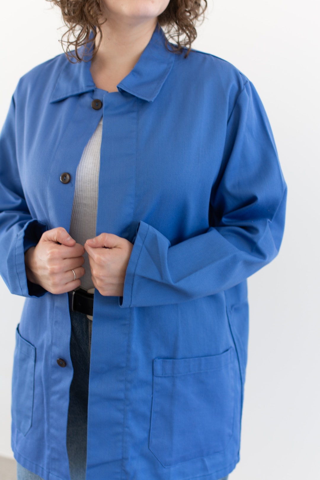 Vintage Bright Blue Chore Coat | Unisex Cotton Military Utility Work ...
